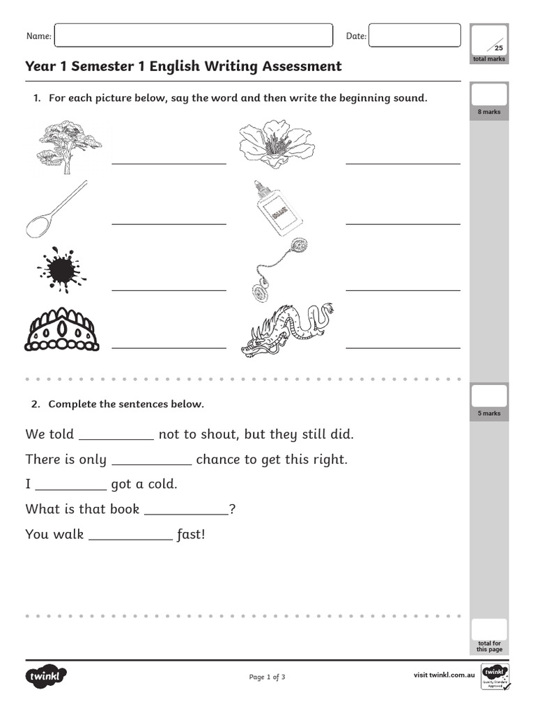 Year 1 English Writing Assessment Guide | PDF | Phonology | Languages