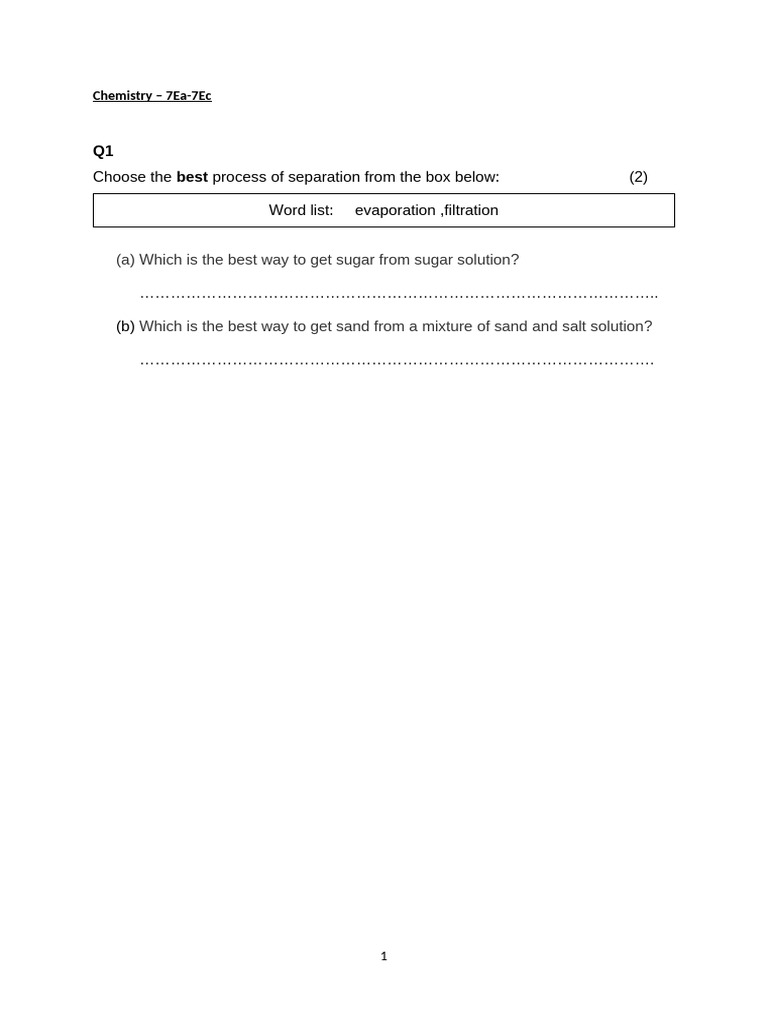 Chemistry Separation Methods Quiz | PDF