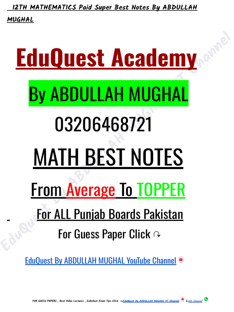 12th Math Chap#1 Super Best Notes+Tips by Abdullah Mughal | PDF ...