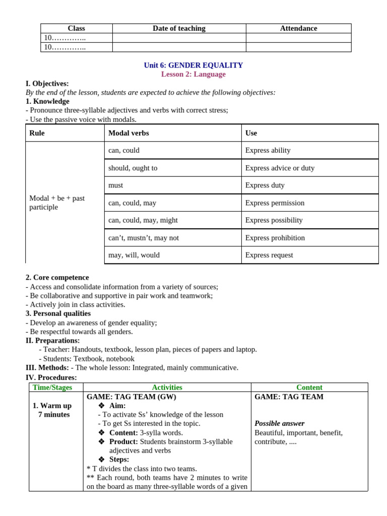 Unit 6 Lesson 2: Language & Gender Equality | PDF | Stress (Linguistics ...
