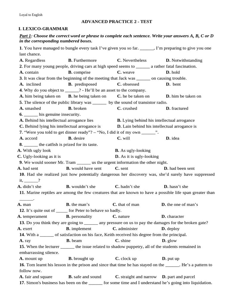 Advanced Practice 2 - Test | PDF | Multilingualism | English Language