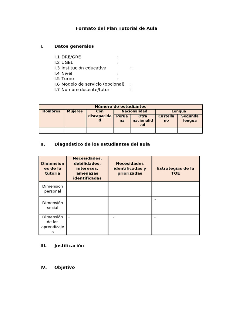 Plan Tutorial de Aula: Formato y Estrategias | PDF | Salón de clases ...