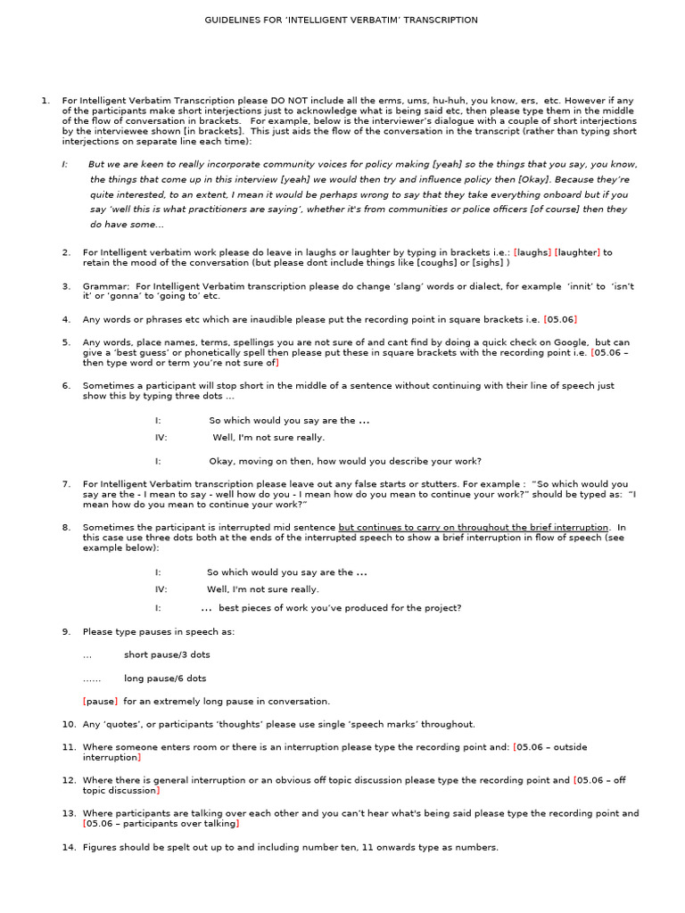 Guidelines For Intelligent Verbatim Transcription | PDF | Human ...