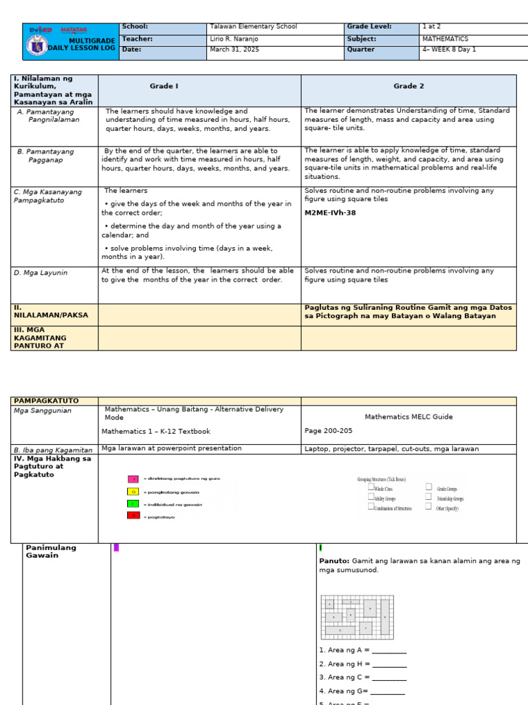 DLL - MATH 1 2 Q4 Week 8 Day 1 4 | PDF