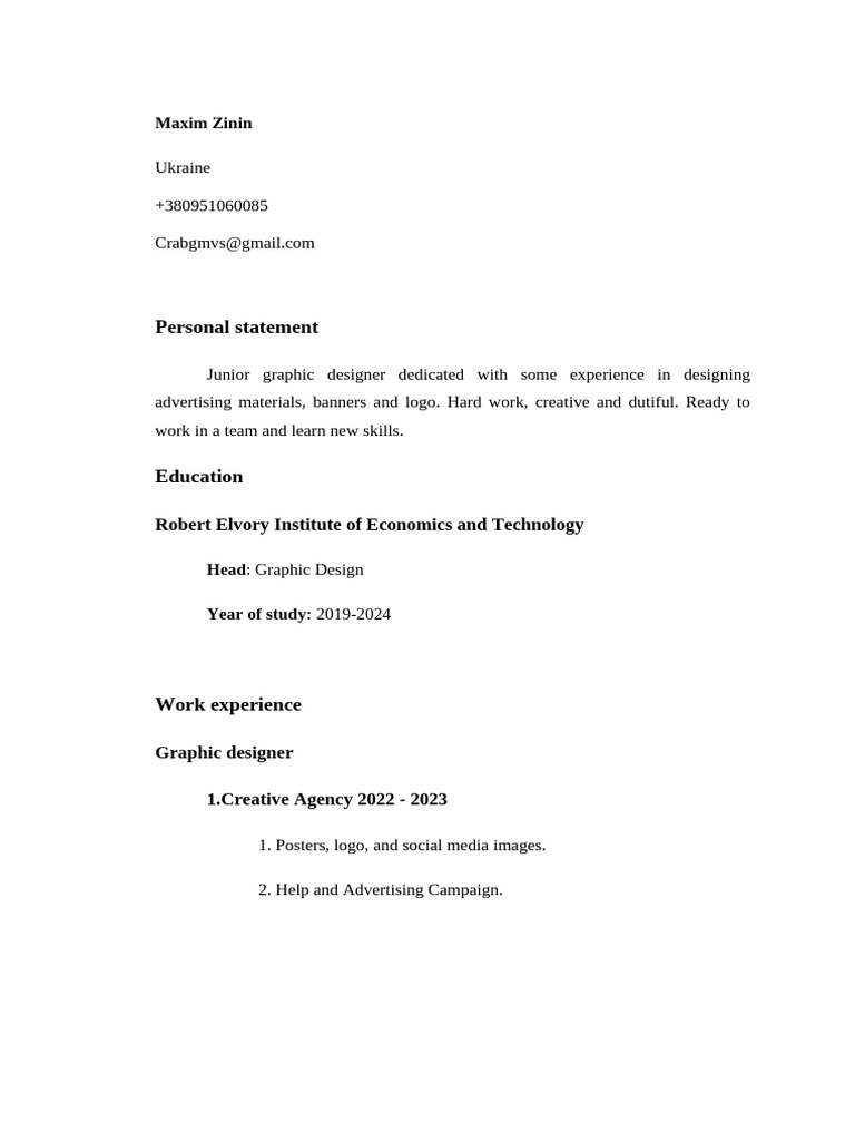 CV Zinin Maxim | PDF