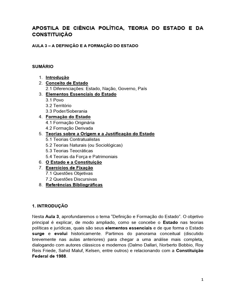 Apostila - Aula 3 - Aluno | PDF | Estado | Soberania