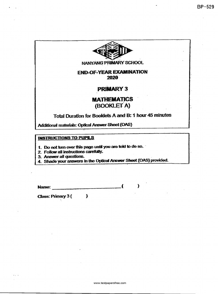 P3 Maths 2020 SA2 Nanyang | PDF
