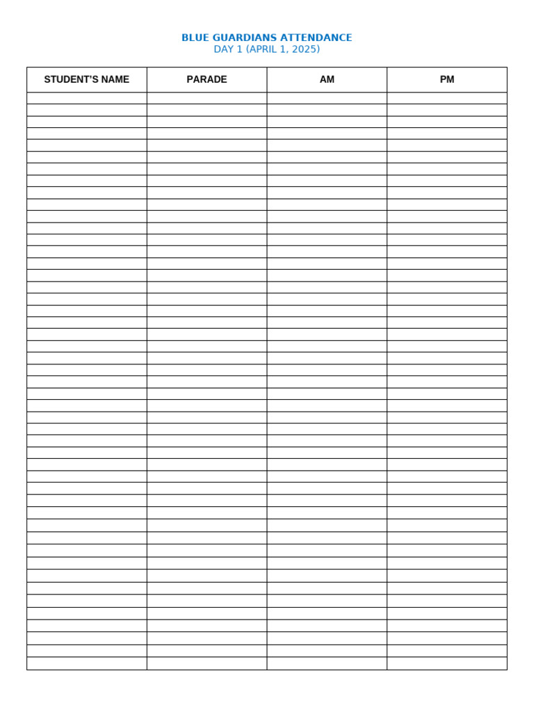 Blue Guardians Attendance | PDF