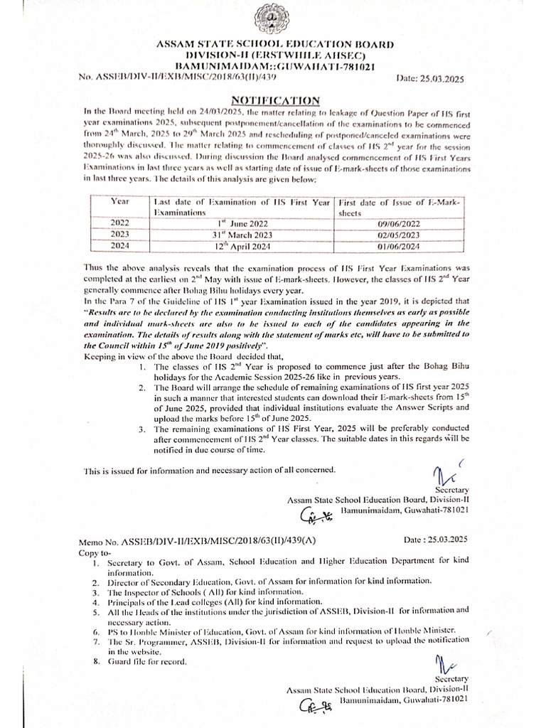 Class 11 Examination Notice 2025 A | PDF