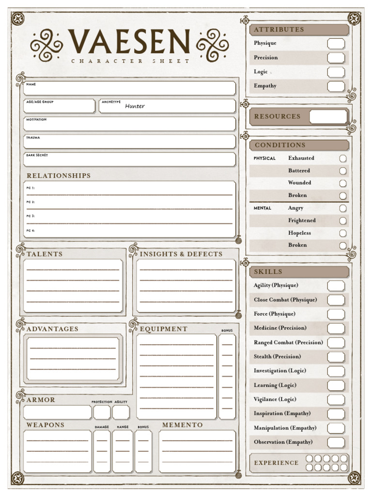 Vaesen Hunter Character Sheet | PDF
