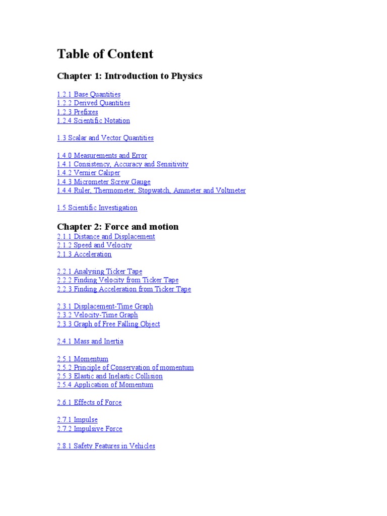 Physics Form 4 Table of Contents | PDF
