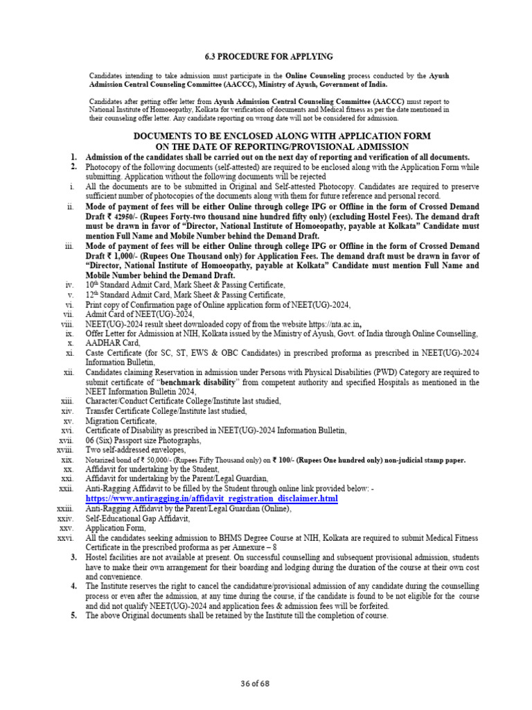 Microsoft Word - BHMS Prospectus (36th Batch) | PDF