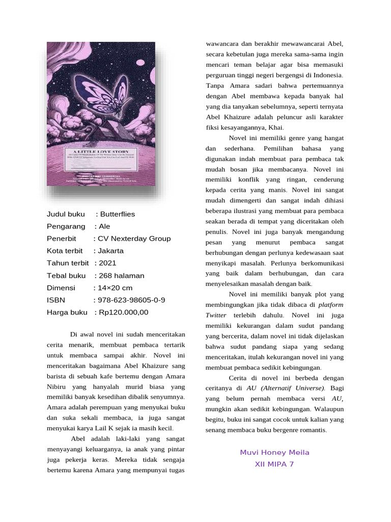 Sinopsis Novel Butterflies oleh Ale | PDF