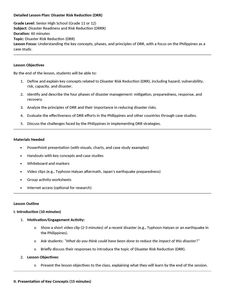 Detailed Lesson Plan DRRR | PDF | Emergency Management | Disaster Risk ...