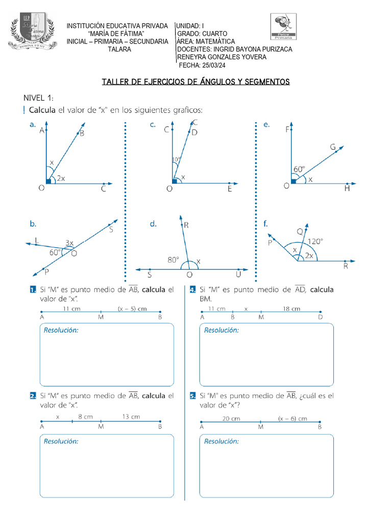 Taller de Ángulos y Segmentos | PDF