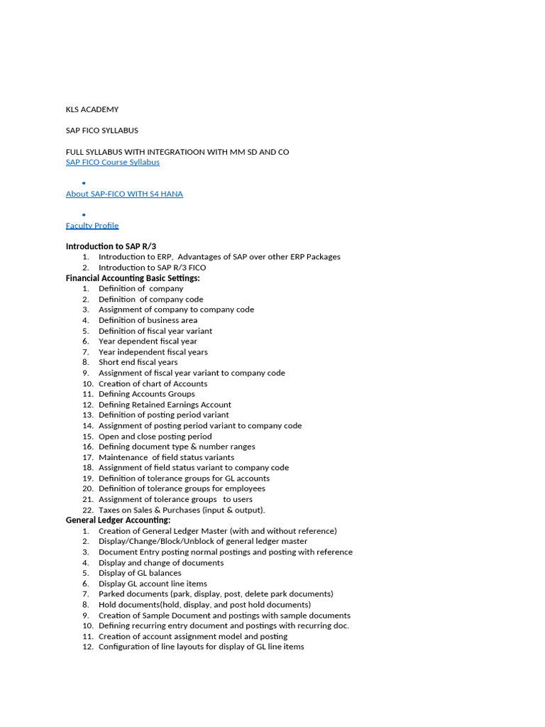 SAP FICO Course Syllabus Overview | PDF | Debits And Credits | Payments