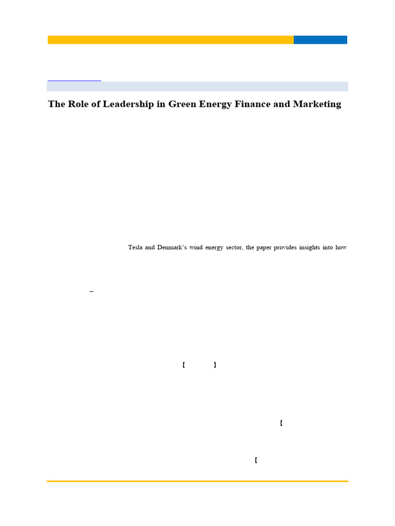 The Role of Leadership in Green Energy Finance and Marketing | PDF ...