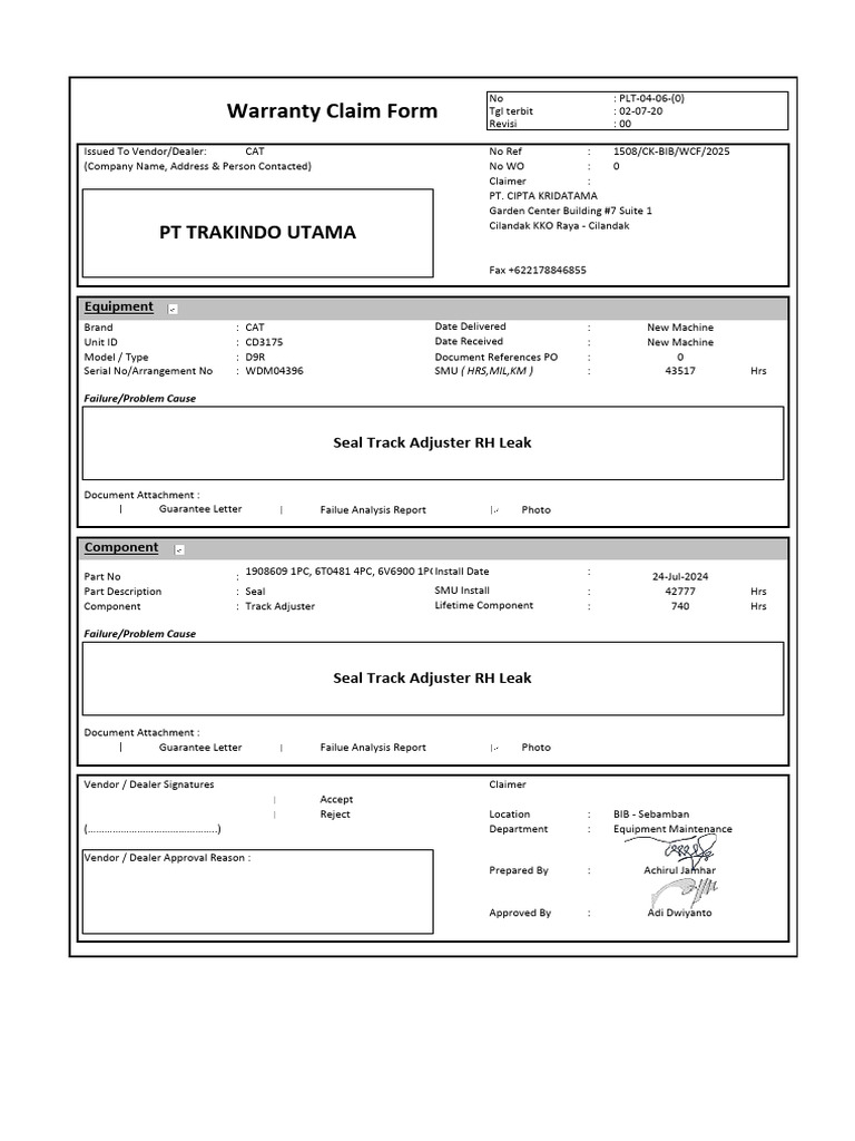 WCF CD3175 - Seal Track Adjuster RH Leaks | PDF