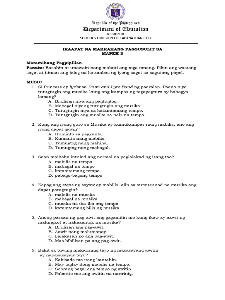 Vqa Mapeh 3 | PDF