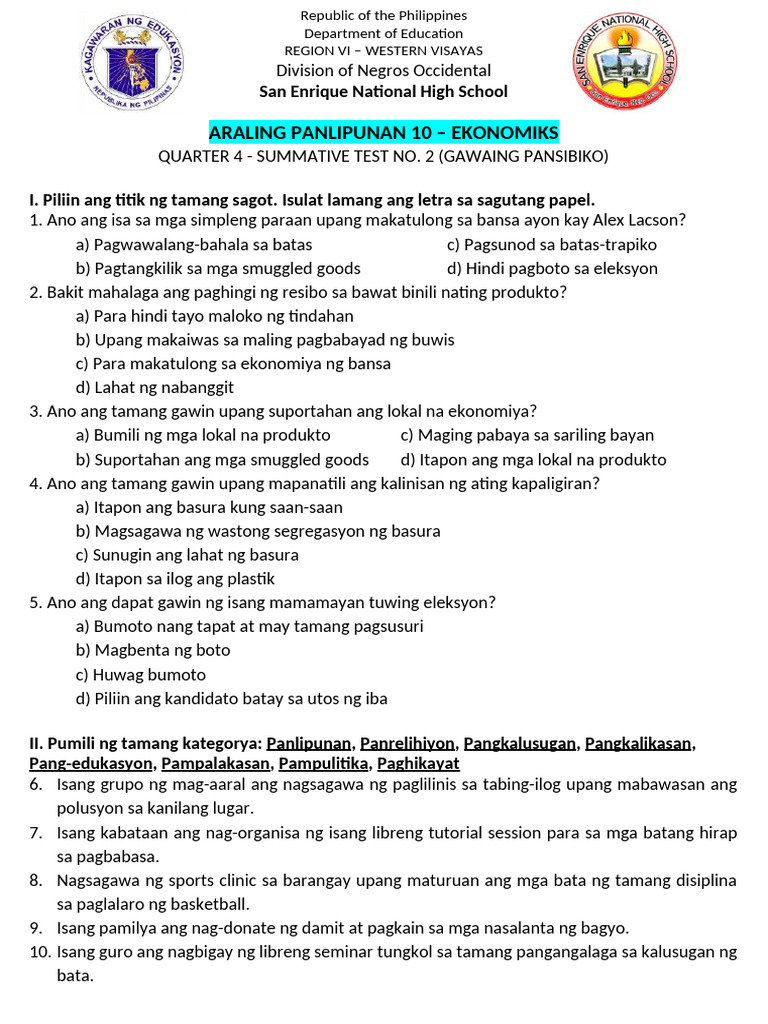 AP10 Q4 #2 gawaing pansibiko | PDF