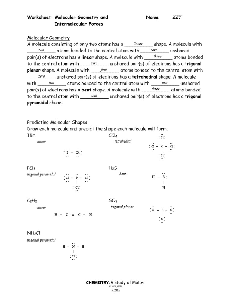 5-20a20b-Molecular Geometry and Forces Wkst-Key | PDF | Chemical ...