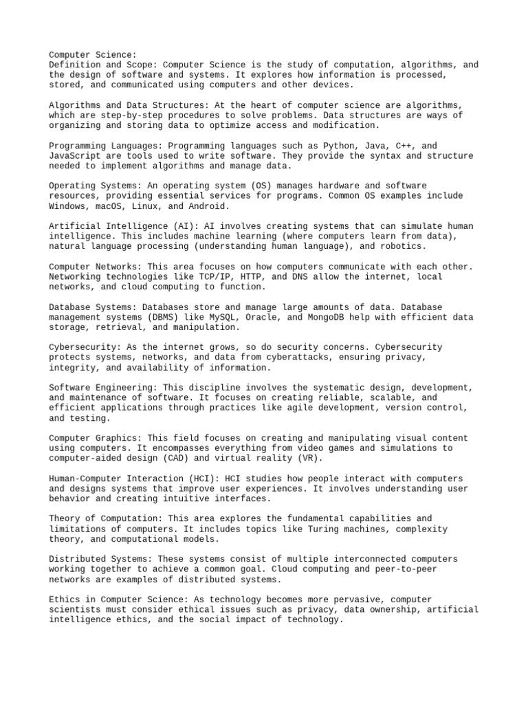 Overview of Computer Science Fields | PDF | Databases | Computer Science