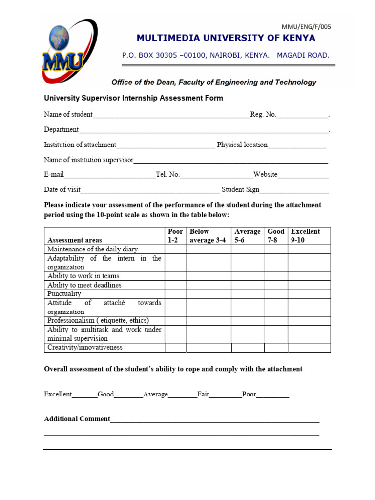 University Supervisor Assessment Form | PDF