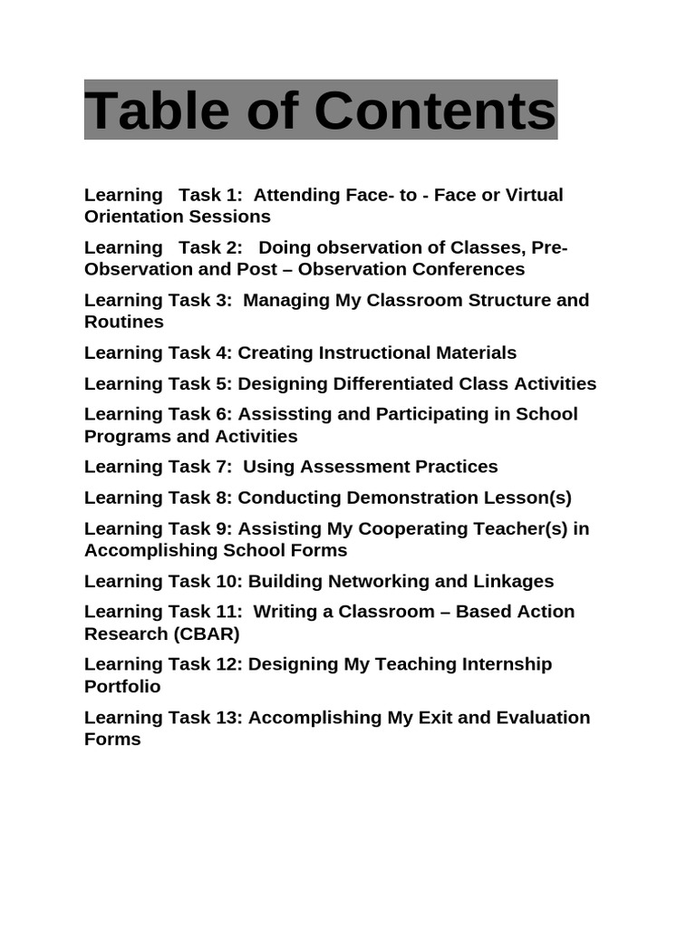 Teaching Internship Tasks and Insights | PDF | Educational Technology ...