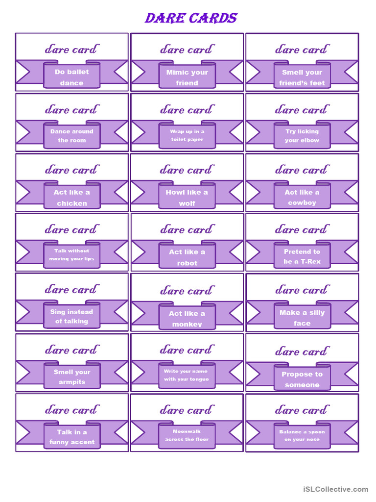 Fun and Silly Dare Card Ideas | PDF