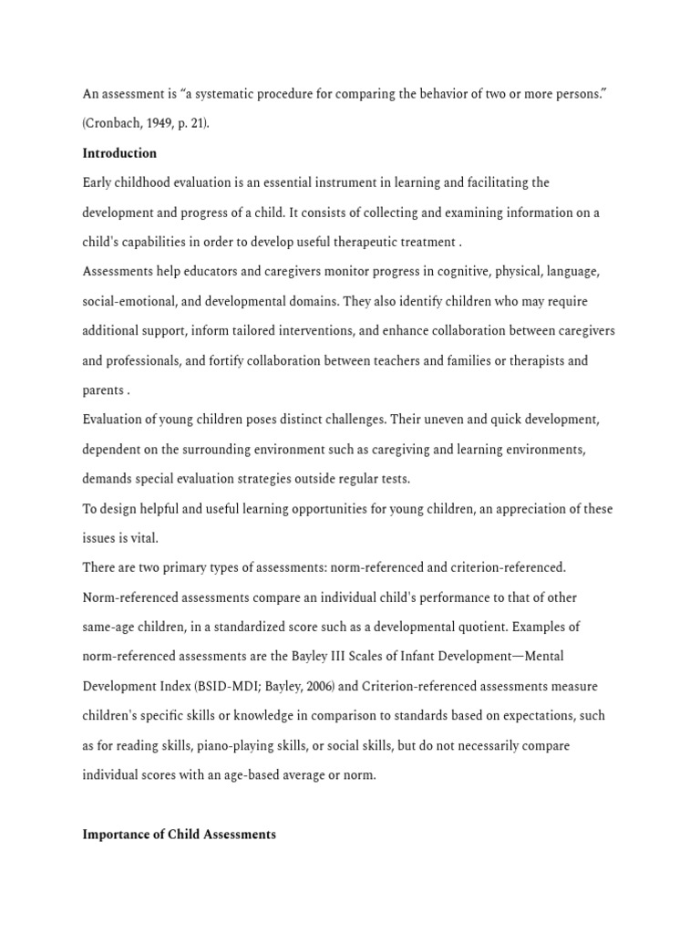 Early Childhood Assessment Overview | PDF | Behavioural Sciences ...