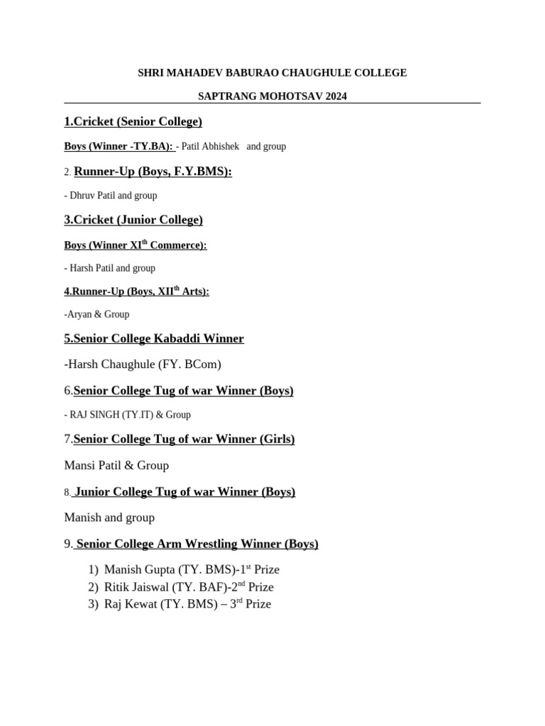 Saptrang Prize Disribution 2024-25 Final List | PDF
