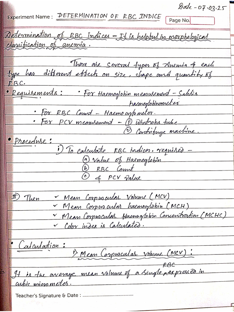 Determination of RBC Indices | PDF