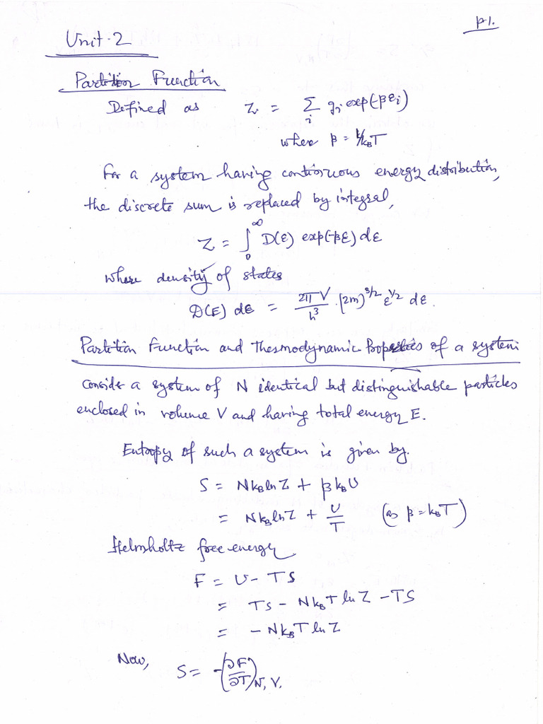 Unit2 - Statistical Mech - Notes | PDF