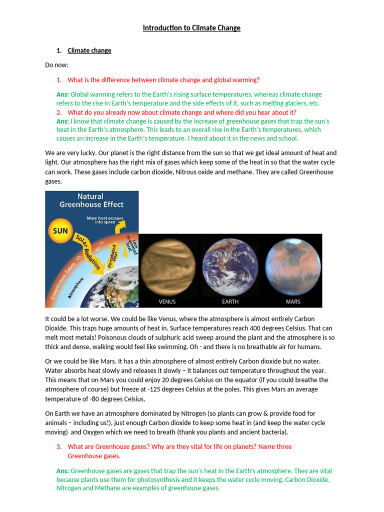 1. Intro to Climate change worksheet (1) | PDF | Greenhouse Effect ...