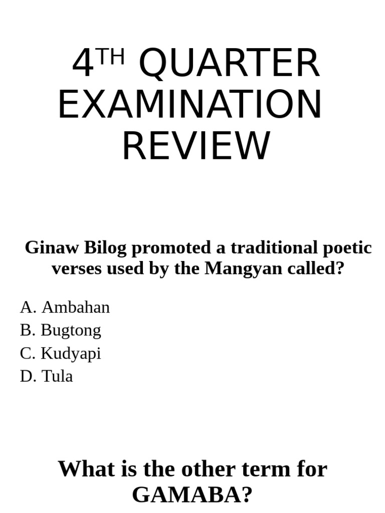 4th Quarter Examination Review Guide | PDF | Philippines