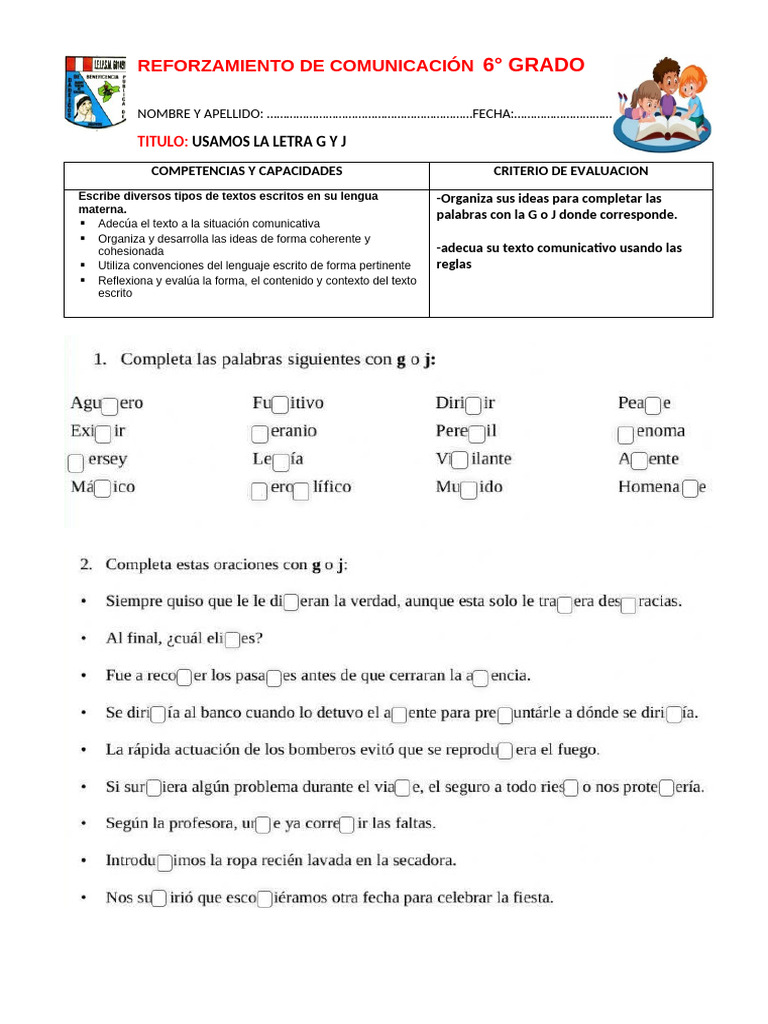 USAMOS LA LETRA G Y J | PDF