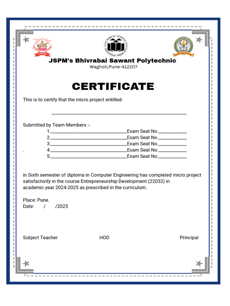 Microproject Completion Certificate Format2 | PDF