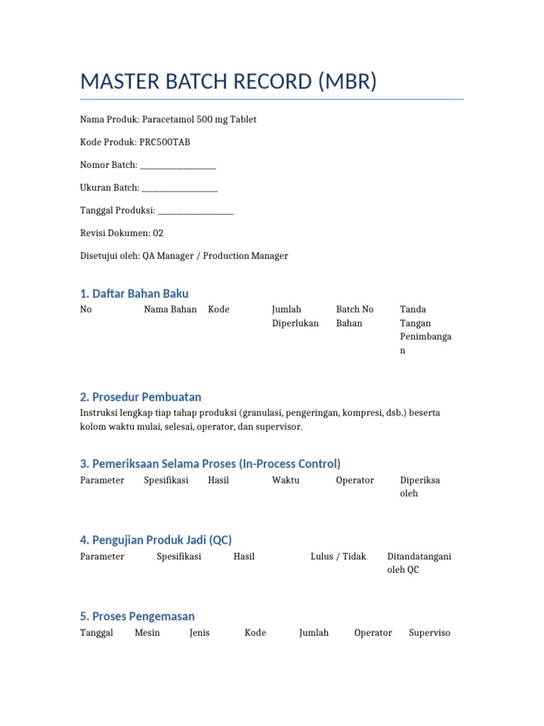 Template MBR Paracetamol | PDF