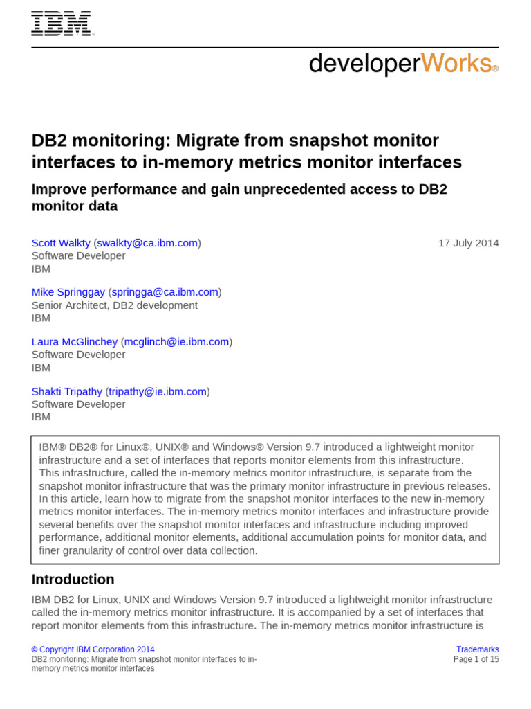 In-Memory monitoring-pdf | PDF | Ibm Db2 | Databases