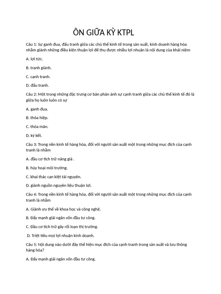 ÔN GIỮA KỲ KTPL | PDF