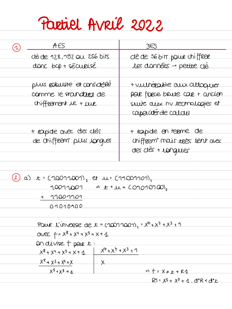 Chiffrement AES et RSA : Méthodes et Calculs | PDF | Cyberguerre | Sécurité