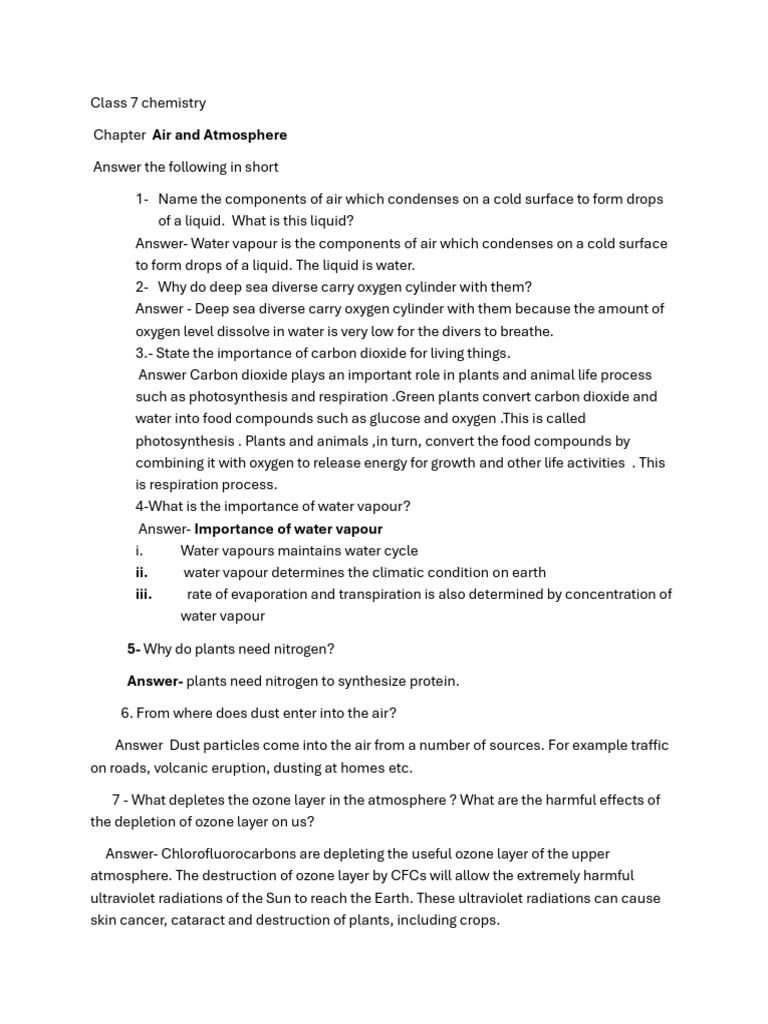 Class 7 Chemistry | PDF | Atmosphere Of Earth | Oxygen