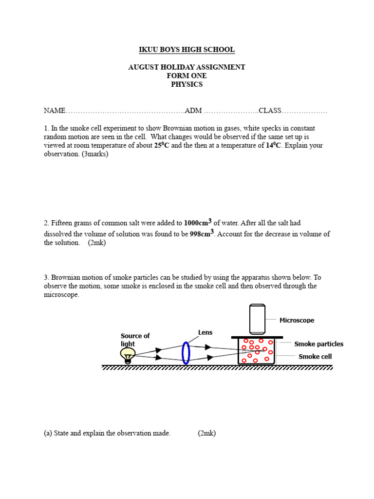 August Physics Assignment Assignments - Form 1 - Physics | PDF ...