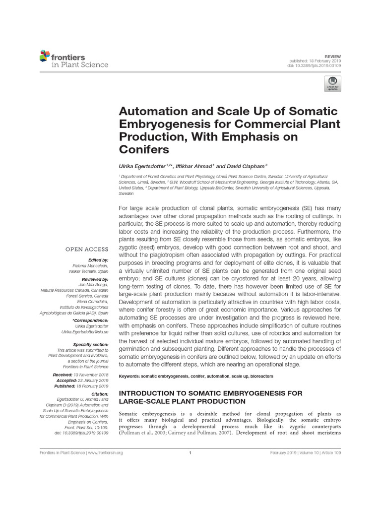 Somatic Embryogenesis Automation in Conifers | PDF | Embryo | Cloning