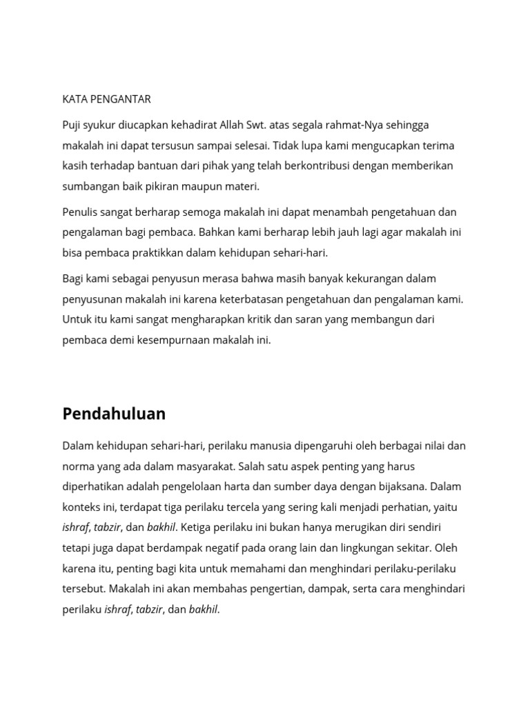 Menghindari Ishraf dan Tabzir dalam Hidup | PDF
