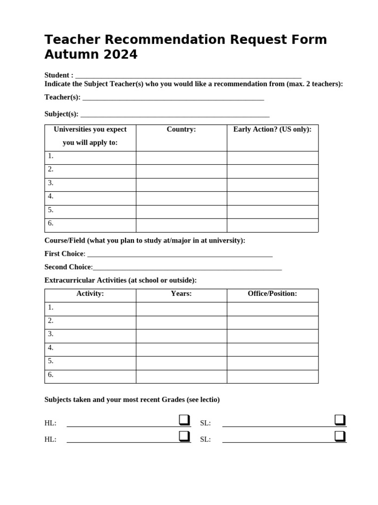 Teacher Recommendation Request Form 2024 | PDF | Social Psychology