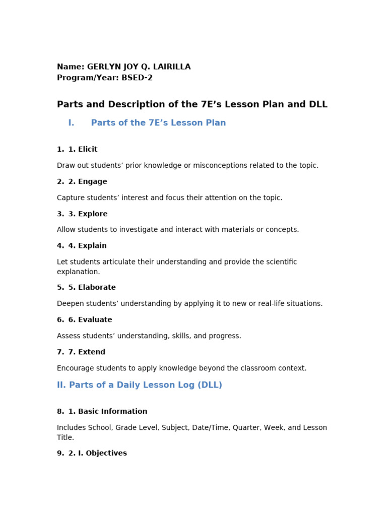 7E's Lesson Plan Components Explained | PDF
