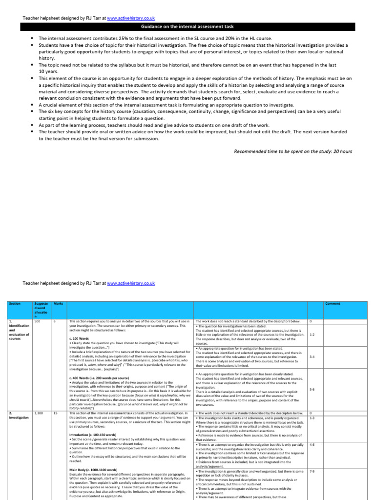 History IA Markscheme | PDF | Argument | Critical Thinking