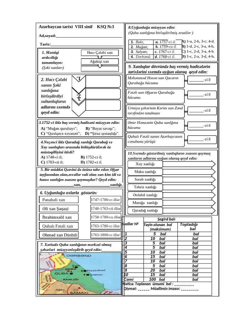 Azərbaycan Tarixi VIII Sinif KSQ 3 | PDF