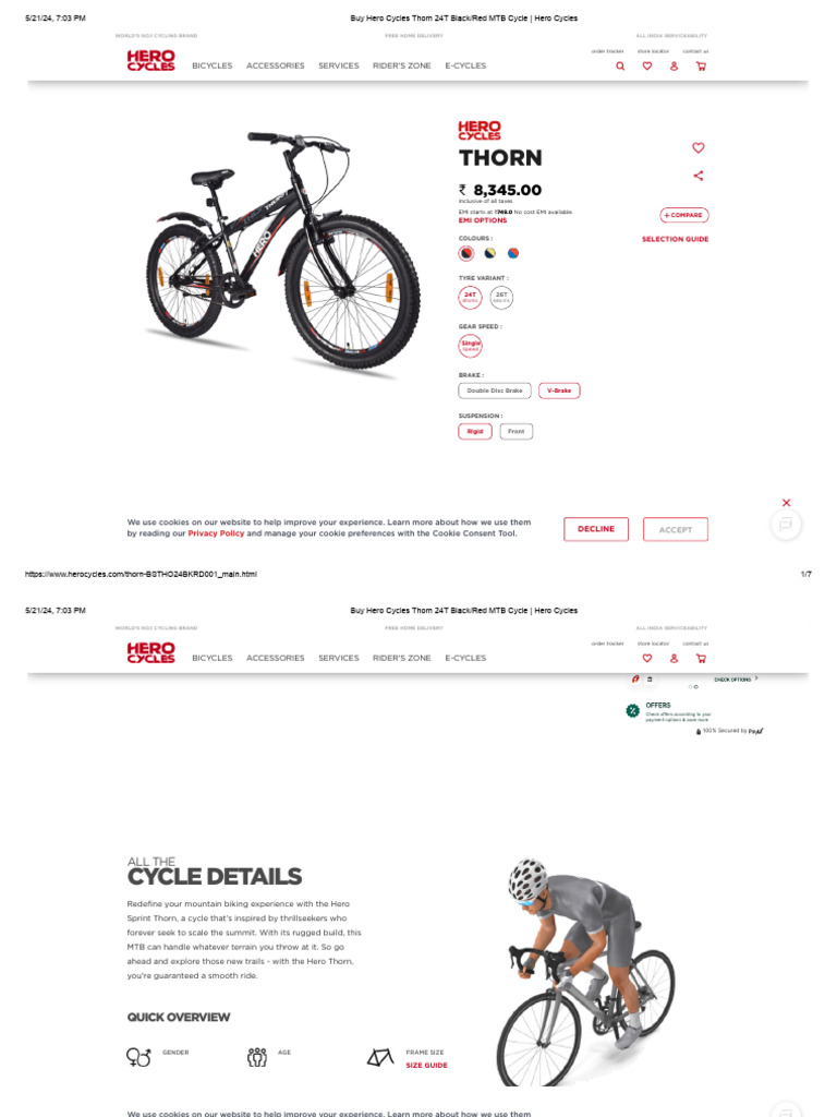 Buy Hero Cycles Thorn 24T Black - Red MTB Cycle - Hero Cycles | PDF ...